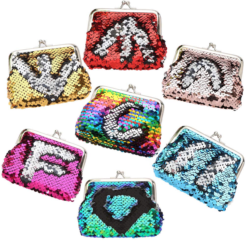 LOVESTOWN Sequin Coin Purses, 6 Pcs Sequins Mini Wallets Glitter Reversible Magic Flip Sequins Purses for Kids Party Favors Gifts