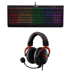 hyperx cloud ii gaming headset - 7.1 surround sound- red (khx-hscp-rd) with hyperx alloy core rgbmembrane gaming keyboard comfortable black - bundle