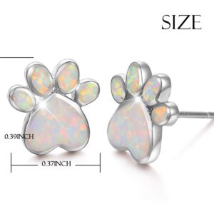 Ladytree S925 Sterling Silver Jewelry Puppy Dog Cat Pet Paw Print White Simulated Opal Stud Earrings