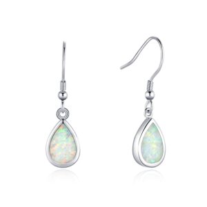 october birthstone earrings fancime sterling silver white opal teardrop dangle earrings dainty pear shaped hook earrings opal jewelry for women