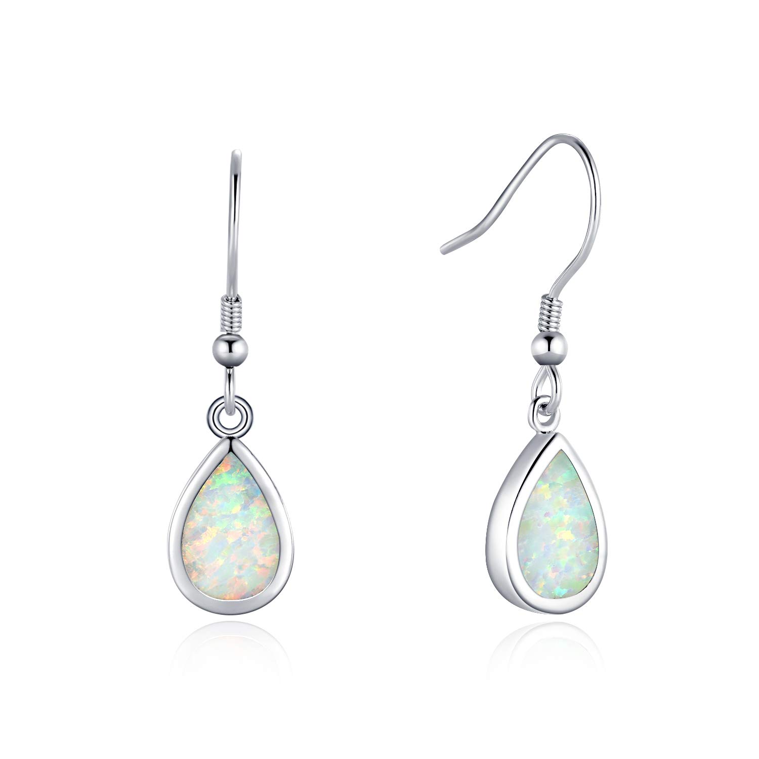 October Birthstone Earrings FANCIME Sterling Silver White Opal Teardrop Dangle Earrings Dainty Pear Shaped Hook Earrings Opal Jewelry for Women