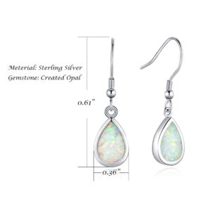 October Birthstone Earrings FANCIME Sterling Silver White Opal Teardrop Dangle Earrings Dainty Pear Shaped Hook Earrings Opal Jewelry for Women