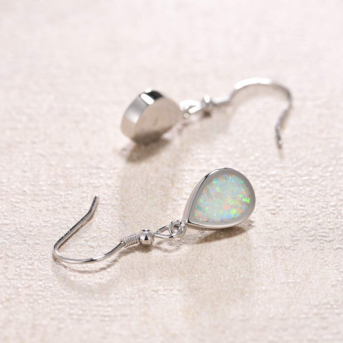 October Birthstone Earrings FANCIME Sterling Silver White Opal Teardrop Dangle Earrings Dainty Pear Shaped Hook Earrings Opal Jewelry for Women