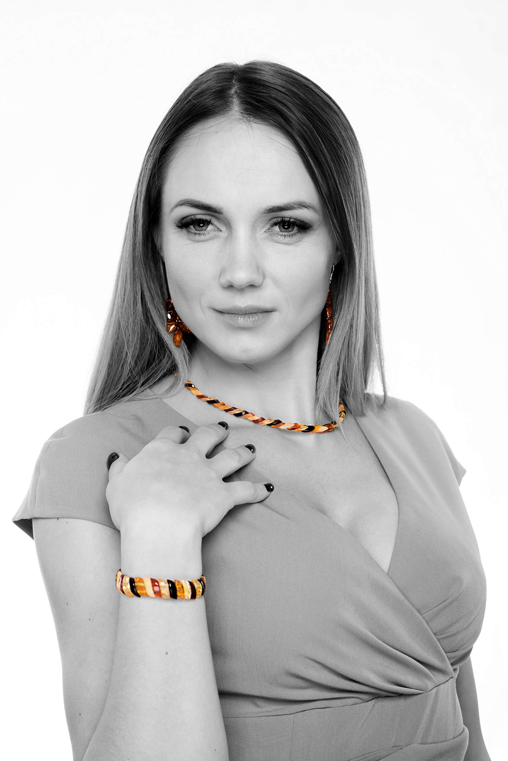 AMBERAGE Natural Baltic Amber Stretch Bracelet for Women - Hand Made from Polished/Certified Baltic Amber Beads(Multi)