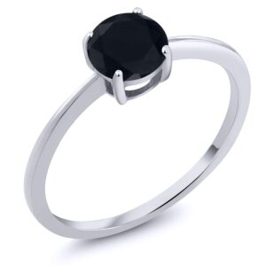 gem stone king 10k white gold black onyx solitaire engagement ring for women (0.80 cttw, round 6mm, gemstone december birthstone, size 8)