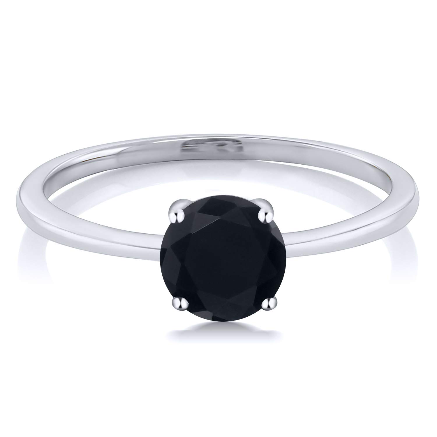 Gem Stone King 10K White Gold Black Onyx Solitaire Engagement Ring For Women (0.80 Cttw, Round 6MM, Gemstone December Birthstone, Size 8)