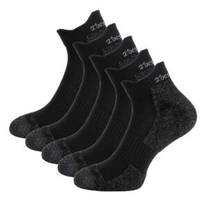 toes&feet mens 5-pack black anti odor coolmax sweat blister proof padded compression running ankle socks, size 7-12