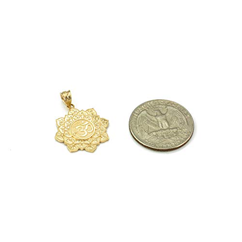 LA BLINGZ 10K Yellow Gold Om Lotus Mandala Charm Pendant