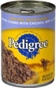 pedigree chopped ground dinner combo with chicken, beef & liver canned dog food (pack of 4)