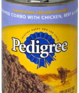 Pedigree Chopped Ground Dinner Combo with Chicken, Beef & Liver Canned Dog Food (Pack of 4)