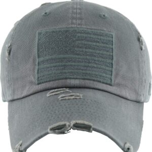 Funky Junque Distressed Baseball Cap Vintage Dad Hat - American Flag (Dark Grey)