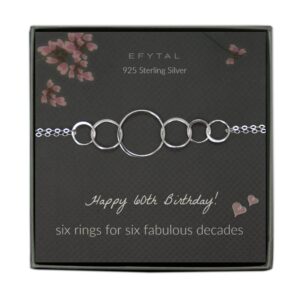 efytal 60 birthday gifts, 925 sterling silver 6 ring bracelet for women, 6 circles jewelry, gifts for 60 year old, 60th birthday gifts for mom