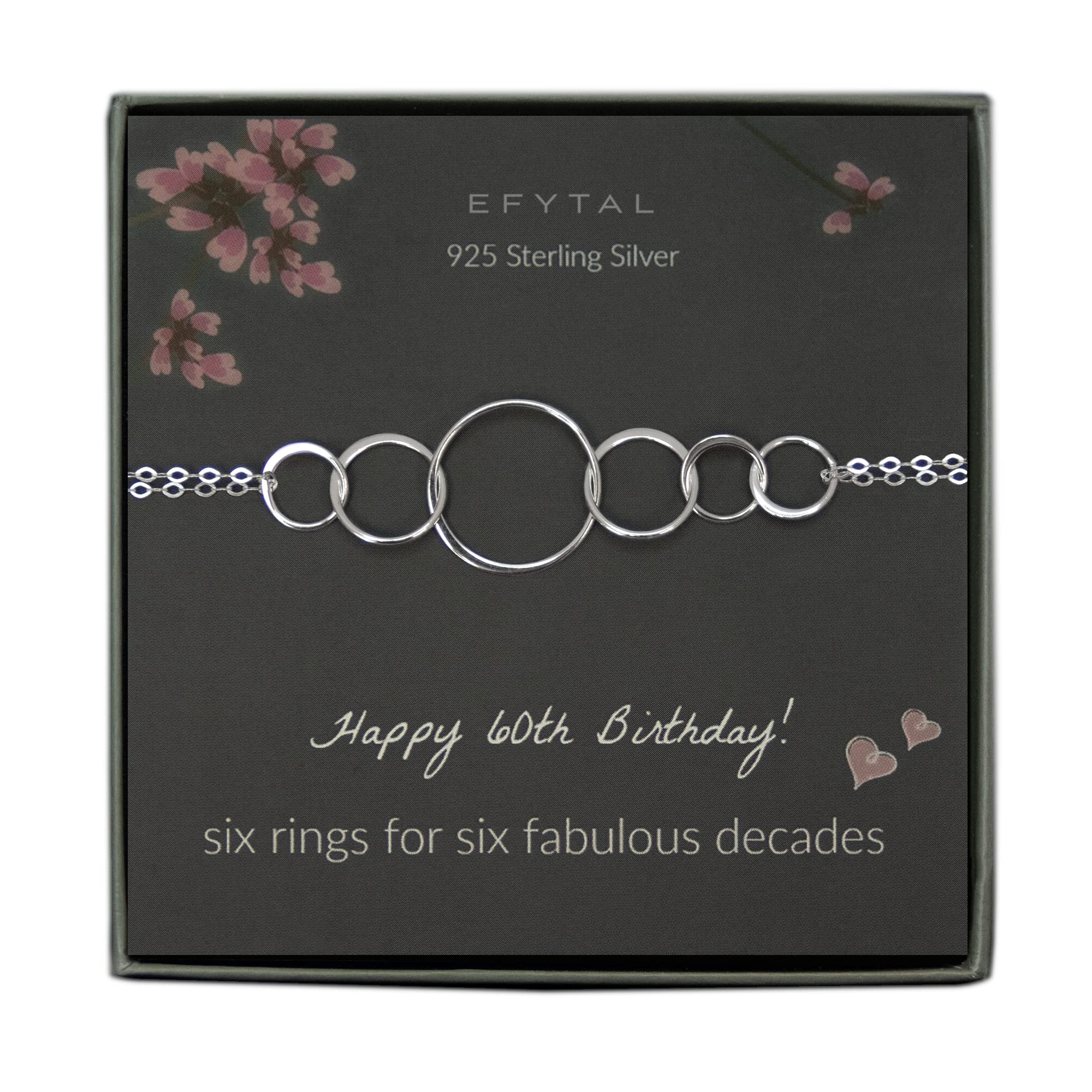 EFYTAL 60 Birthday Gifts, 925 Sterling Silver 6 Ring Bracelet for Women, 6 Circles Jewelry, Gifts for 60 Year Old, 60th Birthday Gifts for Mom