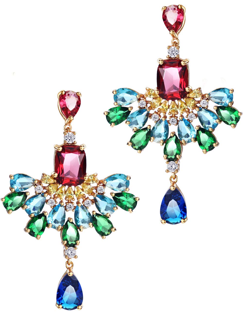 Cubic Zirconia Chandelier Earrings for Women Wedding Long Dangle Earrings Bridal Earrings 18K Gold Plated Multicolor CZ Stones for Party Prom