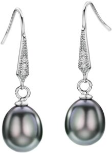 black freshwater pearl earrings dangle drop earrings sterling silver diamond accented fine jewelry for women