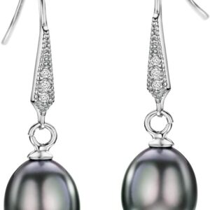 Black Freshwater Pearl Earrings Dangle Drop Earrings Sterling Silver Diamond Accented Fine Jewelry For Women