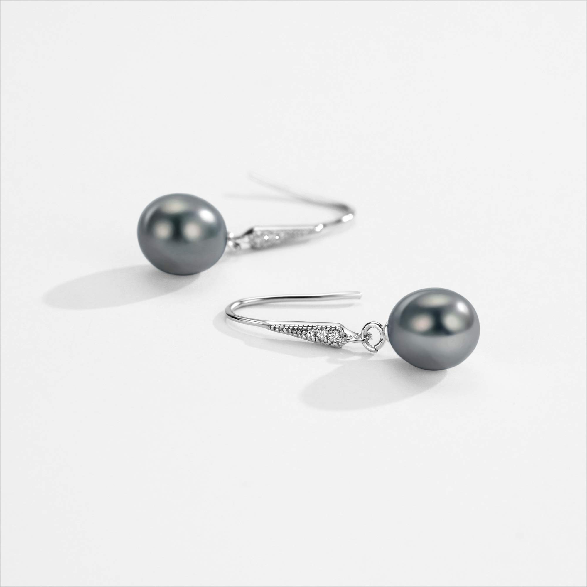 Black Freshwater Pearl Earrings Dangle Drop Earrings Sterling Silver Diamond Accented Fine Jewelry For Women