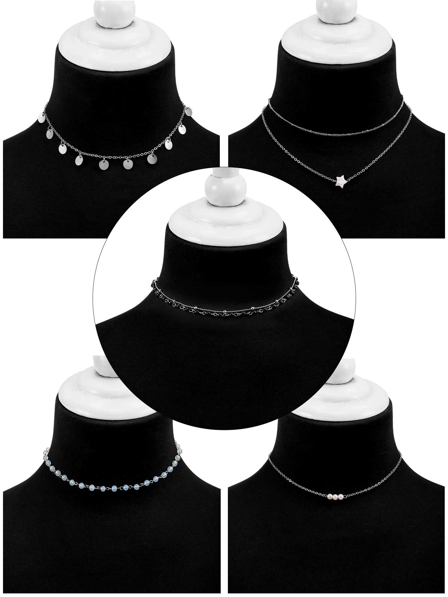 BBTO 9 Pieces Women Girls Layered Choker Necklace Sliver Layered Pendant Choker Jewelry Set (Style 1)