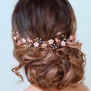 Aukmla Bride Wedding Hair Vines Flower Headbands Crystal Headpiece Bridal Jewelry for Women and Girls (Rose Gold)