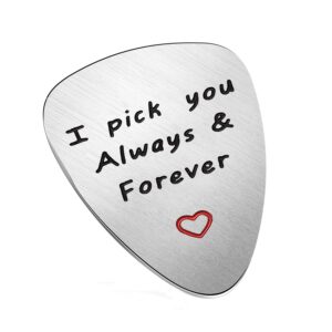 husband boyfriend gifts - guitar picks gifts for for guitarist musician, valentine's day gift for him, wedding gift for men (style - i pick you always and forever)