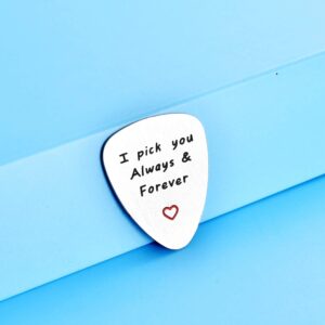 Husband Boyfriend Gifts - Guitar Picks Gifts for For Guitarist Musician, Valentine's Day Gift for Him, Wedding Gift for Men (Style - I Pick You Always And Forever)