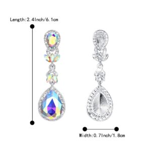 BriLove Wedding Bridal Dangle Earrings for Women Crystal Marquise Leaf Teardrop Chandelier Earrings Iridescent Clear AB Silver-Tone