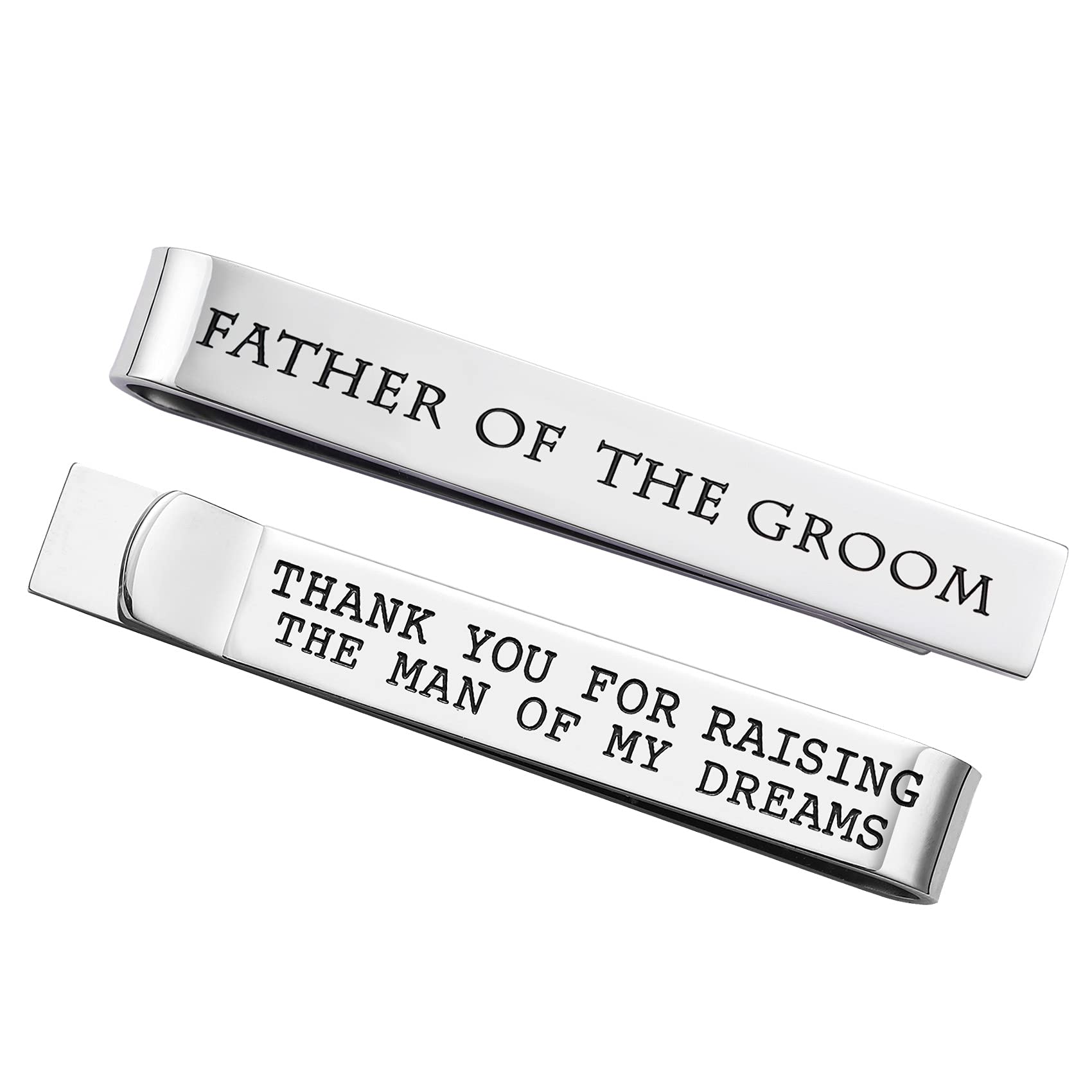 Father of the Groom Gifts Wedding Tie Clips Gifts for Groomsmen From the Bride Stainless Steel Tie Bars Polished Finish 3/8 Inch Wide 2 Inches Long