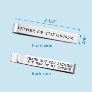 Father of the Groom Gifts Wedding Tie Clips Gifts for Groomsmen From the Bride Stainless Steel Tie Bars Polished Finish 3/8 Inch Wide 2 Inches Long