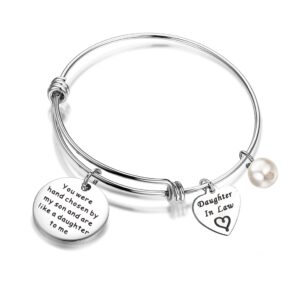 feelmem daughter-in-law bracelet you were hand chosen by my son and are like a daughter to me bangle bracelet gift for daughter in law (silver)