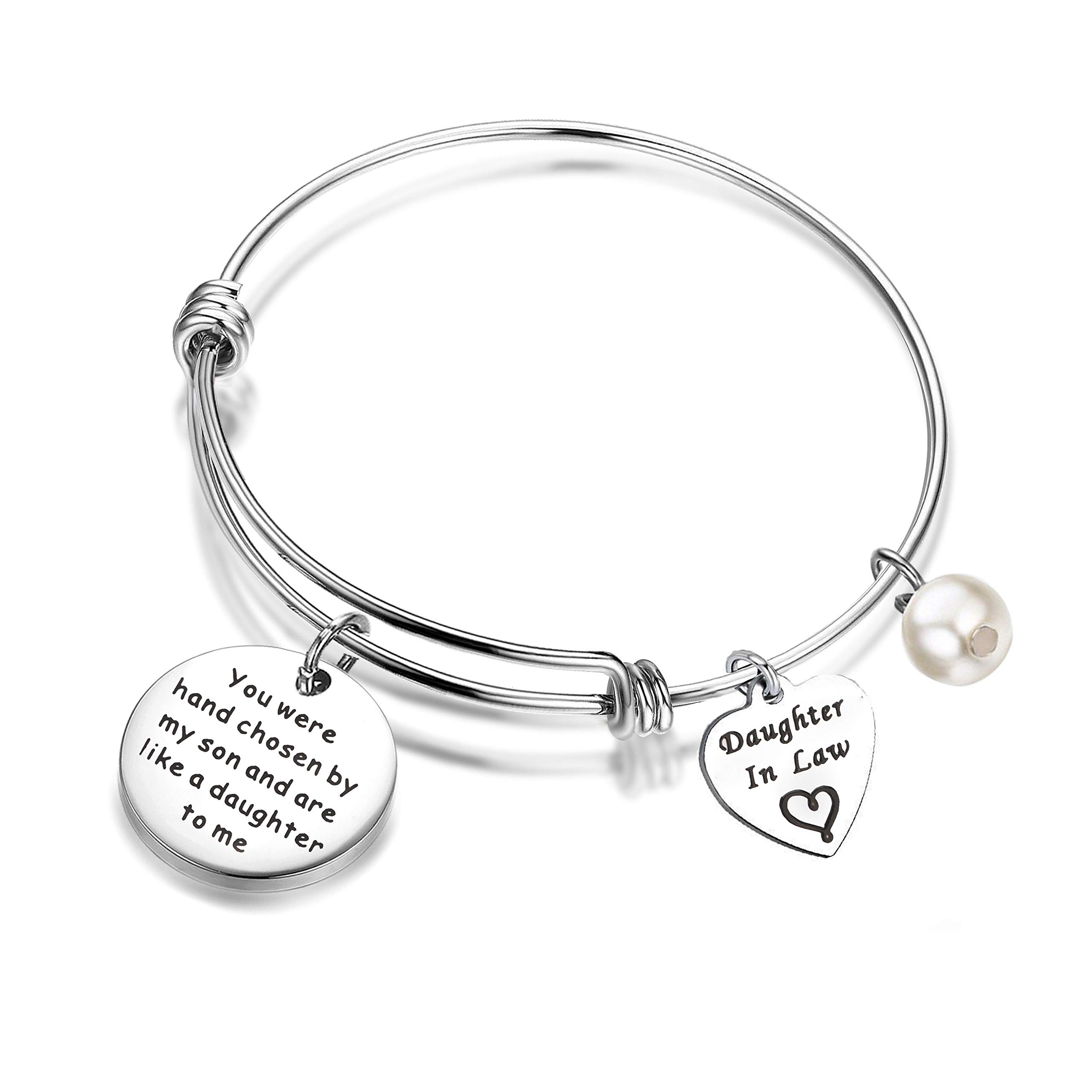 FEELMEM Daughter-in-Law Bracelet You Were Hand Chosen By My Son And Are Like A Daughter To Me Bangle Bracelet Gift for Daughter In Law (silver)