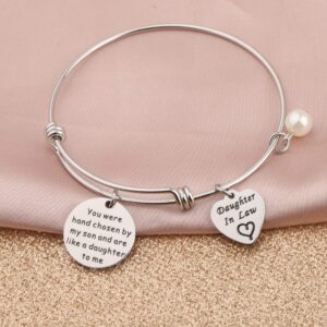 FEELMEM Daughter-in-Law Bracelet You Were Hand Chosen By My Son And Are Like A Daughter To Me Bangle Bracelet Gift for Daughter In Law (silver)