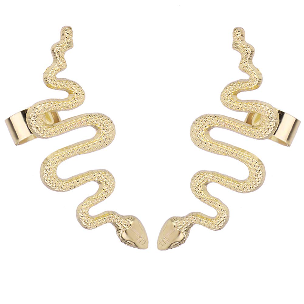 1 Pair/Set Gold Tone Punk Winding Snake Serpent Post Stud Ear Cilp Climber Ear Cuff Earring Jewelry (Gold)