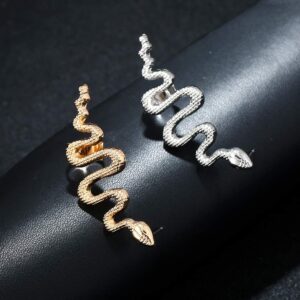 1 Pair/Set Gold Tone Punk Winding Snake Serpent Post Stud Ear Cilp Climber Ear Cuff Earring Jewelry (Gold)