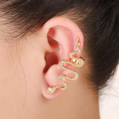 1 Pair/Set Gold Tone Punk Winding Snake Serpent Post Stud Ear Cilp Climber Ear Cuff Earring Jewelry (Gold)