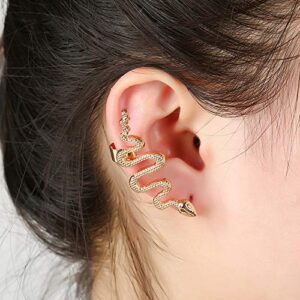 1 Pair/Set Gold Tone Punk Winding Snake Serpent Post Stud Ear Cilp Climber Ear Cuff Earring Jewelry (Gold)