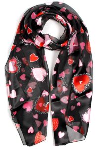 serenita print light weight satin scarves for women, silk feel wrap, heart, pink ribbon, rose, valentine