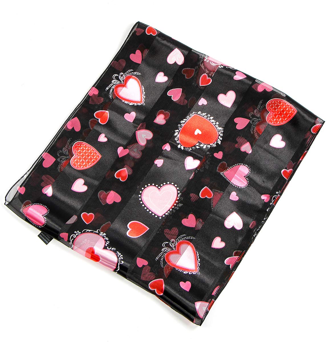 SERENITA Print light weight Satin Scarves for women, silk feel wrap, Heart, Pink Ribbon, Rose, Valentine