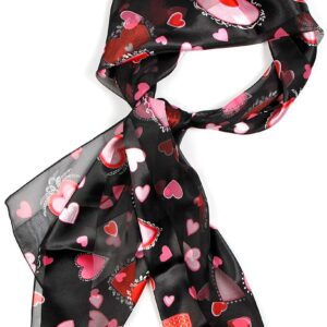 SERENITA Print light weight Satin Scarves for women, silk feel wrap, Heart, Pink Ribbon, Rose, Valentine