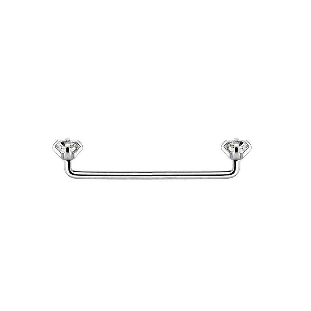 BodyJewelryOnline Staple Surface Barbell with Internally Threaded Prong set Clear Gem Surgical Steel 14G Sold Each