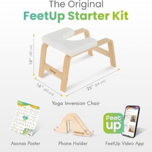 FeetUp - The Original Yoga Headstand Bench, Vegan Handstand Trainer Bench and Stand, Strength Training Inversion Equipment for Relaxation & Strength, Includes App & Starter Kit, Classic, White