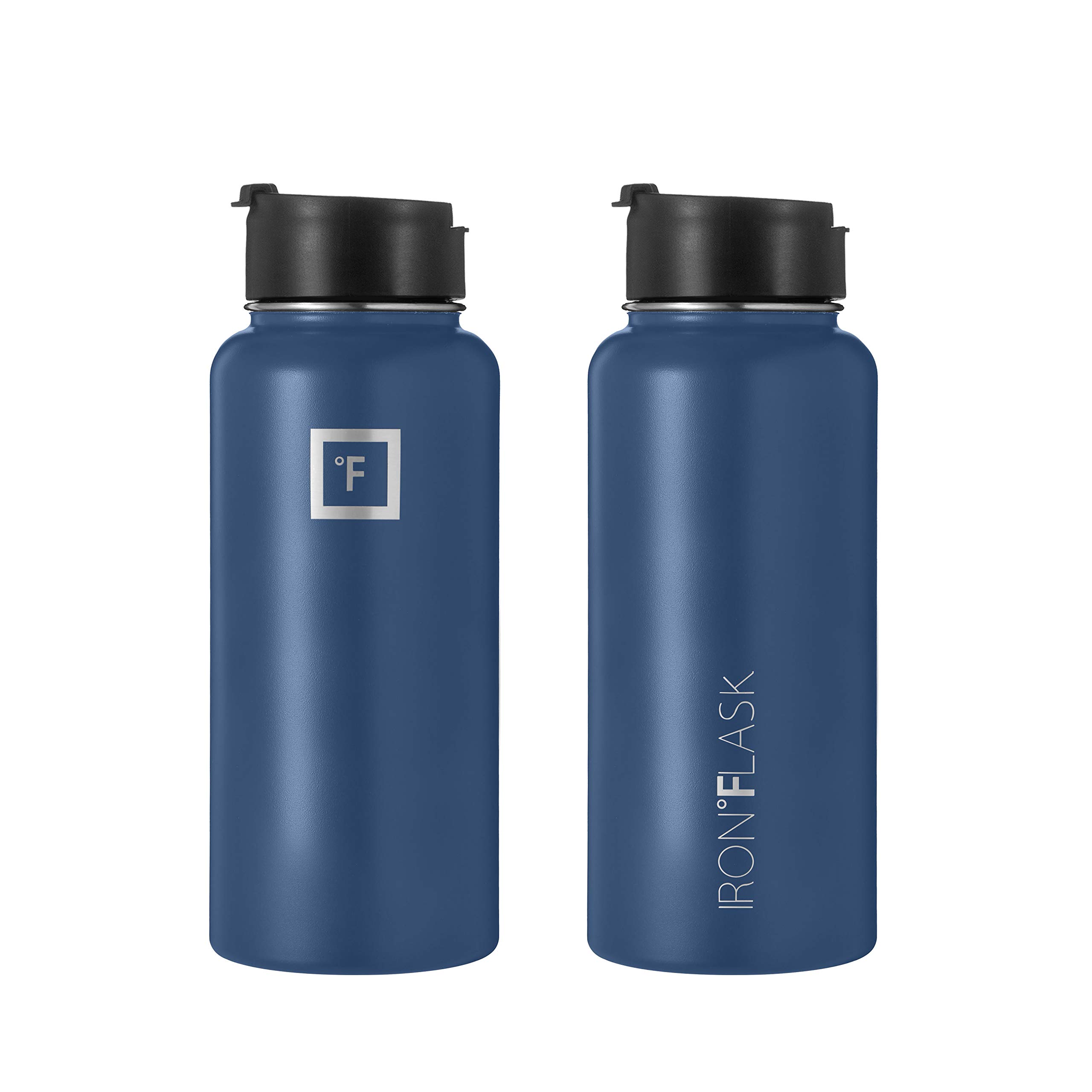 IRON °FLASK Camping & Hiking Hydration Flask, Wide Mouth, 3 Straw Lids, Stainless Steel Outdoor Water Bottle, Double Walled, Insulated Thermos, Metal Canteen - Twilight Blue, 32 Oz