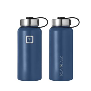 IRON °FLASK Camping & Hiking Hydration Flask, Wide Mouth, 3 Straw Lids, Stainless Steel Outdoor Water Bottle, Double Walled, Insulated Thermos, Metal Canteen - Twilight Blue, 32 Oz