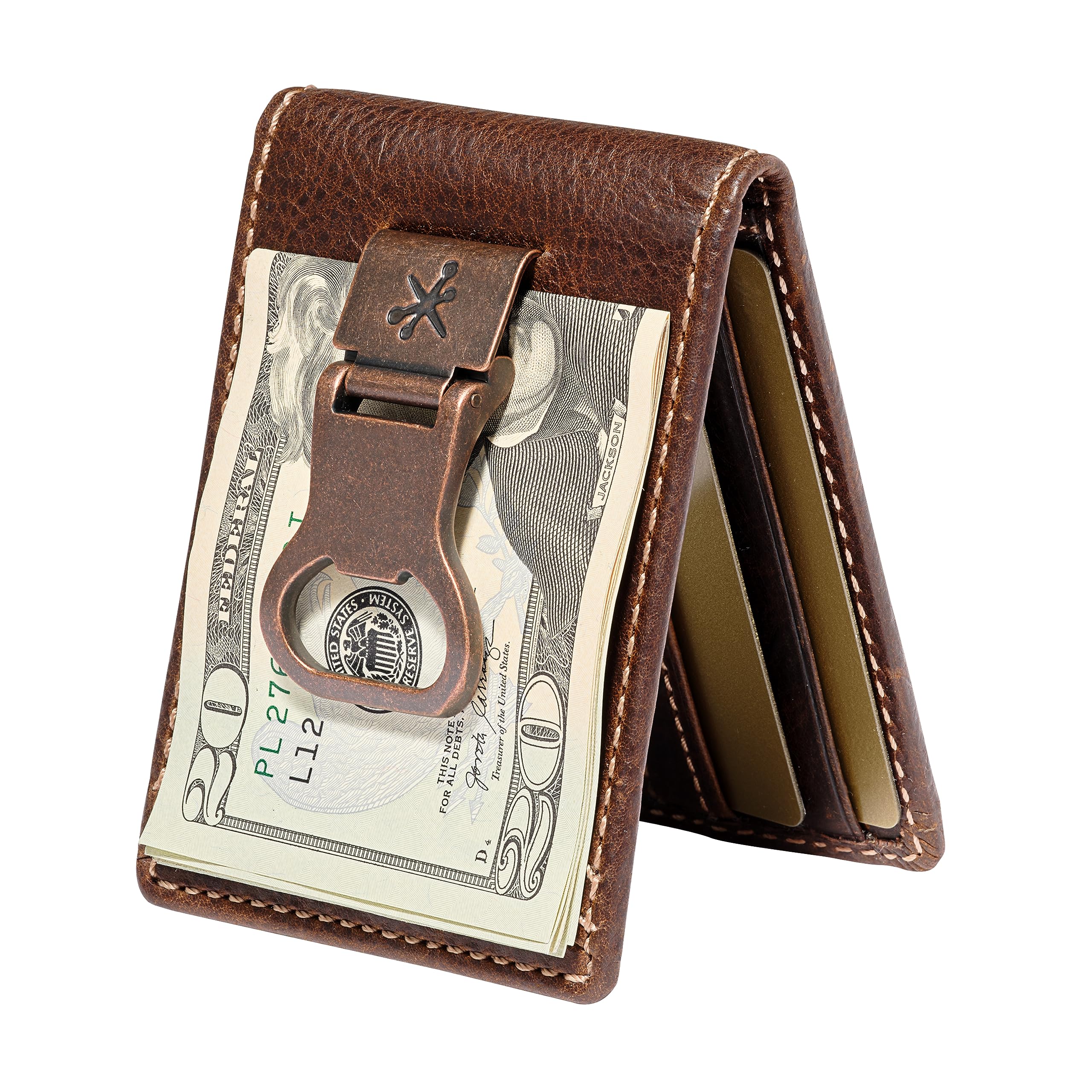 House of Jack Co. Bottle Opener Bifold Money Clip Wallet | Front Pocket Wallet | Novelty Bifold with Money Clip | Full Grain Leather