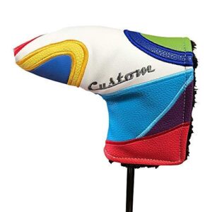 majek golf retro putter blade style headcover. limited edition vintage leather style, fashionable colorful groovy custom 70's design