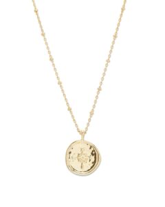 gorjana women's compass coin pendant necklace, 18k gold plated medallion, adjustable 19 inch chain