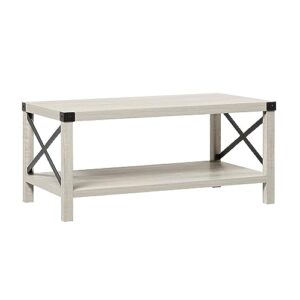 walker edison sedalia modern farmhouse metal x coffee table, 40 inch, stone grey