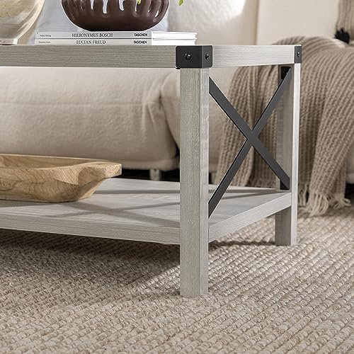 Walker Edison Sedalia Modern Farmhouse Metal X Coffee Table, 40 Inch, Stone Grey