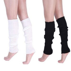 SUNTRADE 2 Pair Leg Warmers,Women Girls Boots Cuff Warmer Ribbed Stretch Knee Leg Socks (Black+White)