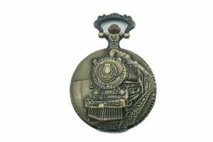 pinnacle awards canada railroad regulation pocket watch with 2 chains, japanese movement steam engine #1