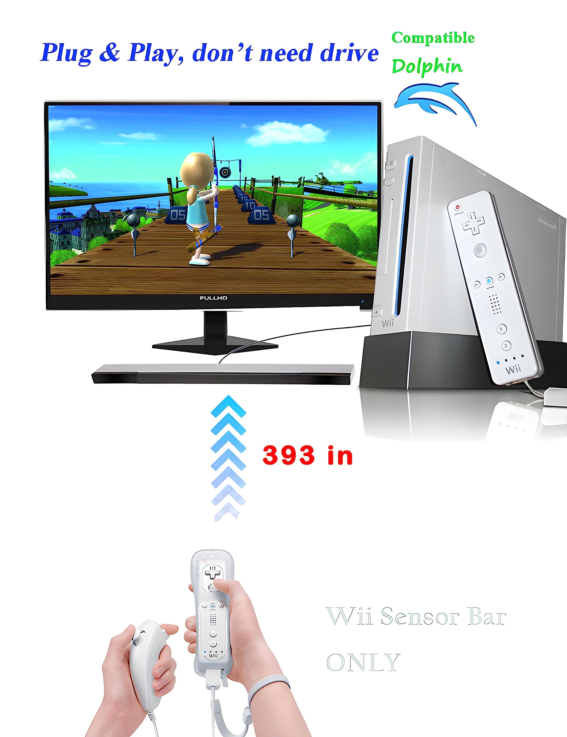 USB Wired Wii Sensor Bar, Replacement Infrared Ray Motion Sensor Bar for Nintendo Wii/ Wii U/ PC -Black & Silver